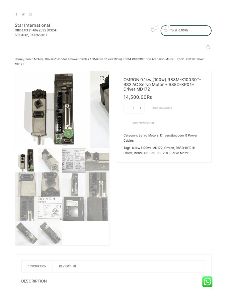 OMRON 0.1kw (100w) R88M-K10030T-BS2 AC Servo Motor + R88D-KP01H Driver MD172 - Star ...