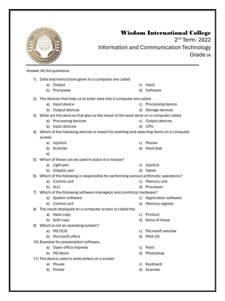 Examination Paper | PDF | Input/Output | Computer Hardware