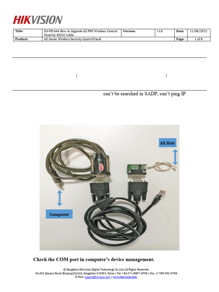 【6106】DS-PWA How to Upgrade AX PRO Wireless Control Panel by RS232 ...