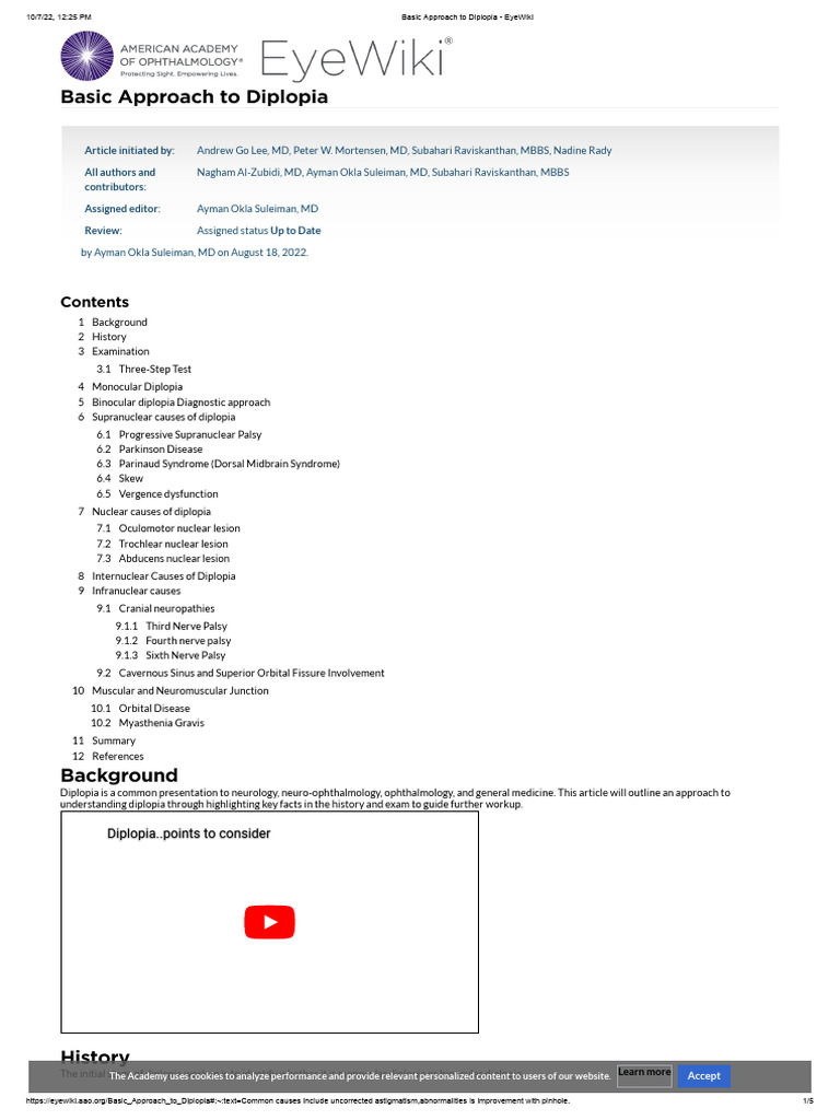 Diplopia Diagnosis Guide | PDF | Ophthalmology | Vision