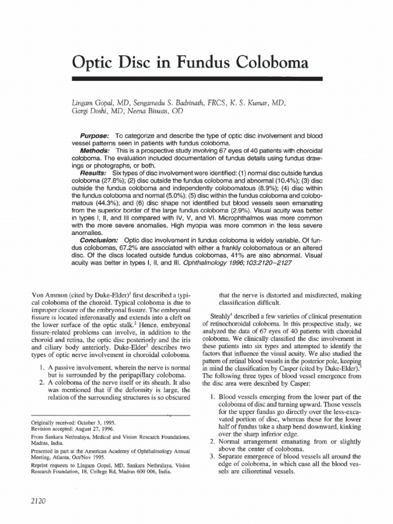 Optic Disc Classification in Coloboma | PDF | Retina | Visual Acuity