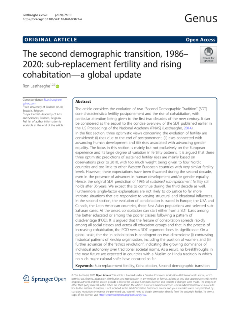 Lesthaeghe (2020) The Second Demographic Transition, 1986 - 2020 Sub ...