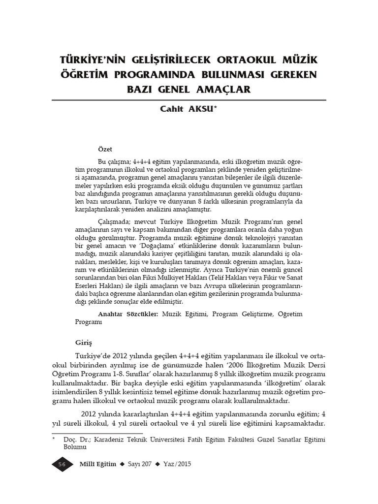 T - Rkiye - Nin Geli - Trilecek Ortaokul M - Zik - Retim Program - Nda Bulunmas - Gereken - Baz ...