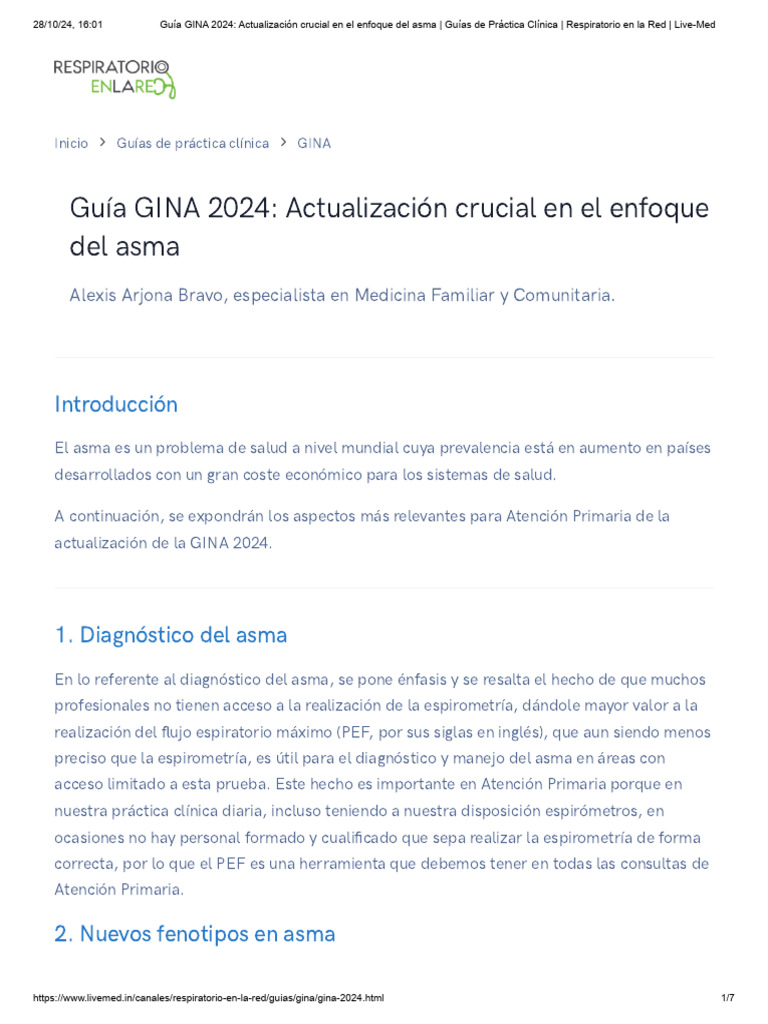 Guía GINA 2024 - Actualización Crucial en El Enfoque Del Asma - Guías de Práctica Clínica ...