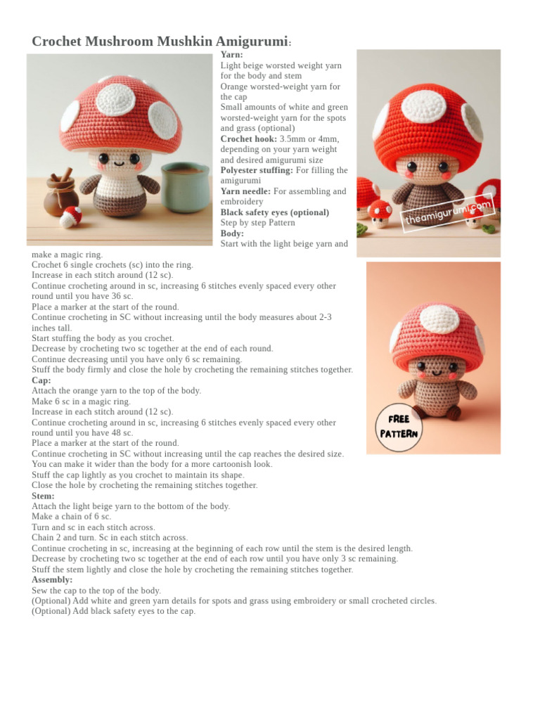 Mushroom Mushkin and Mushroom | PDF | Crochet | Yarn