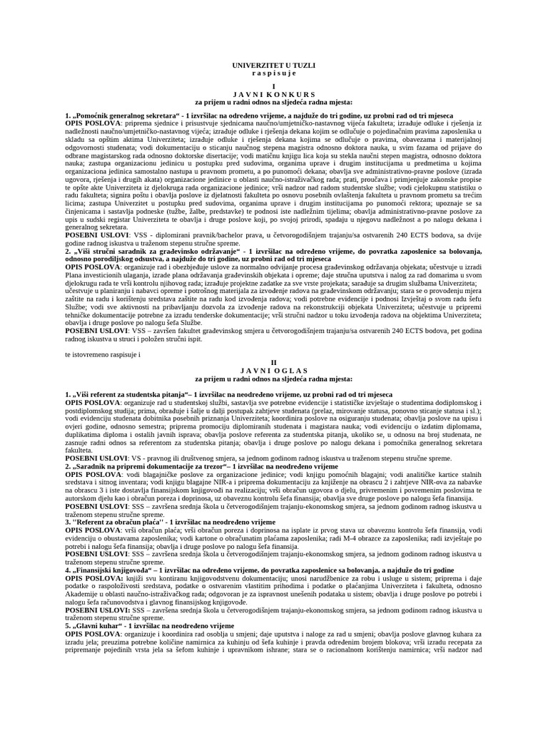 Javni Konkurs I Javni Oglas Oktobar 2024 | PDF