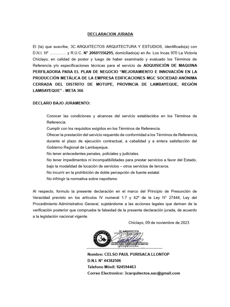 6 Formato - Declaracion Jurada | PDF