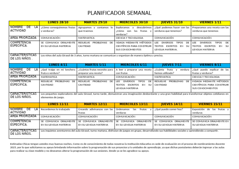 Planificador Semanal | PDF | Matemáticas | Comunicación