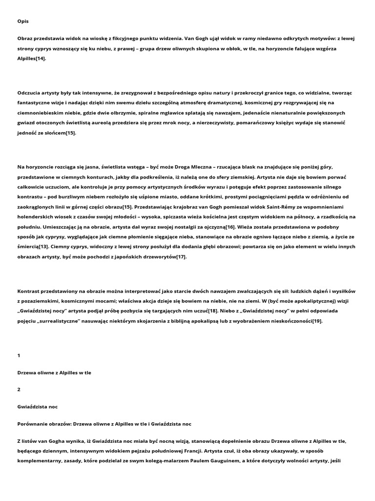 Gwieździsta Noc Vincenta Van Gogha | PDF