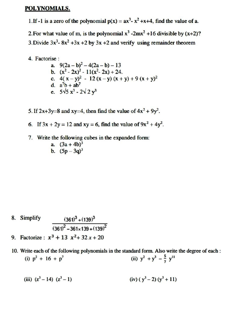 Polynomials Assignment | PDF