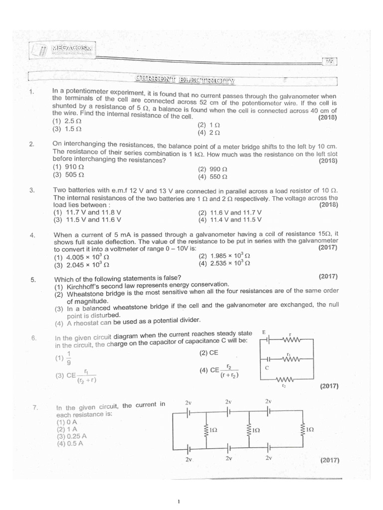 Current Electricity Mains Pyq | PDF