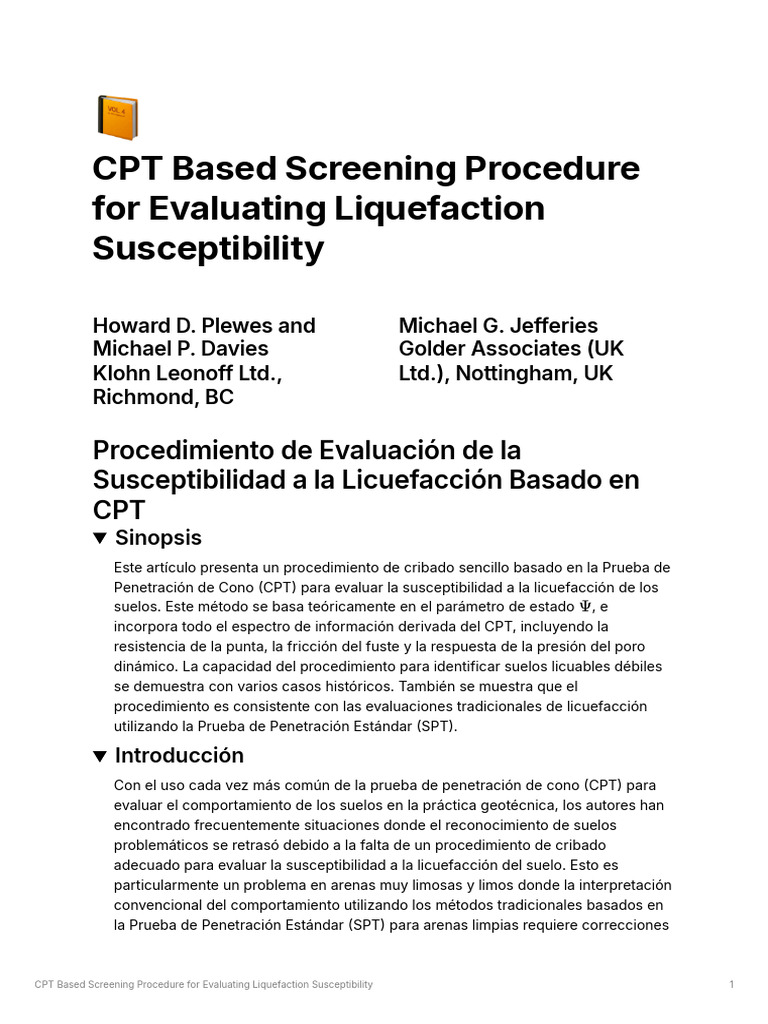 CPT Based Screening Procedure For Evaluating Liquefaction ...