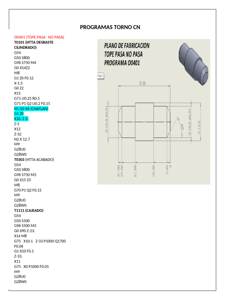 Programas Realizado Torno CNC | PDF