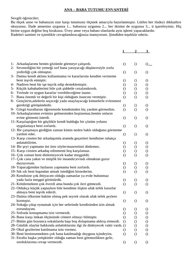 Anne Baba Tutumları Ölçeği | PDF