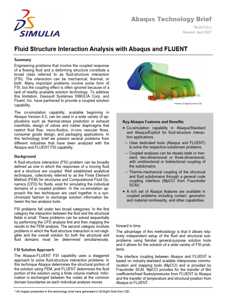 Fluid Structure Interaction Analysis With Abaqus and FLUENT | PDF | Fluid Dynamics | Chemical ...