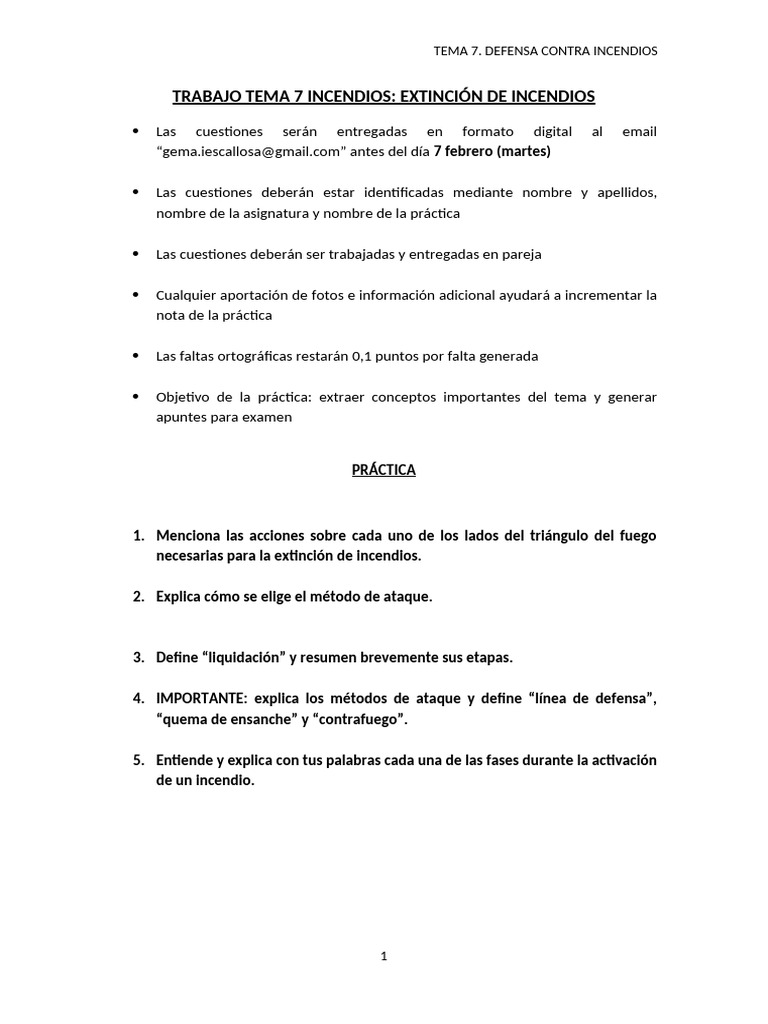 Práctica: Extinción de Incendios | PDF