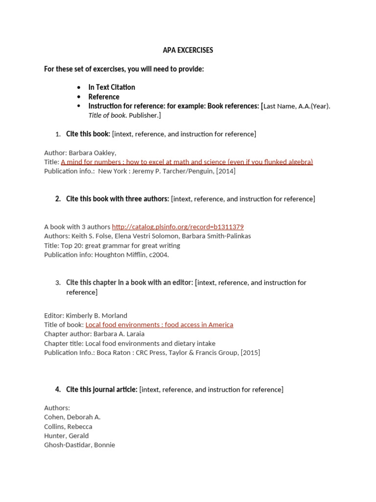 APA Excercises | PDF
