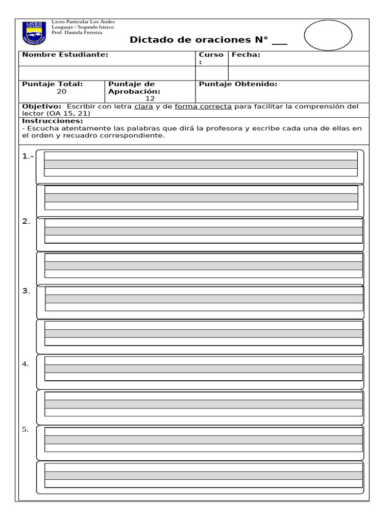 Formato Dictado de Oraciones | PDF