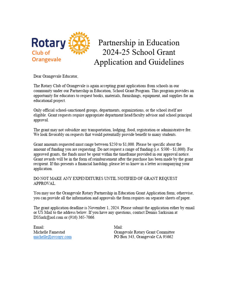 Orangevale Rotary Grant Application | PDF