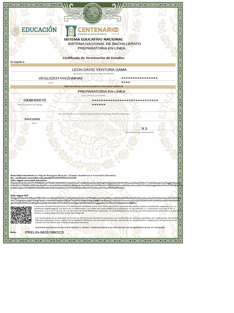 Certificado de Terminación de Estudios | PDF