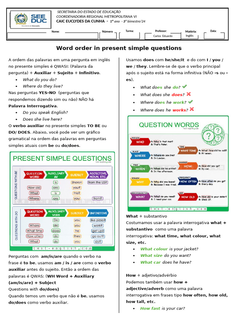 Wh-Questions + Simple Present | PDF | Adverb | Plural
