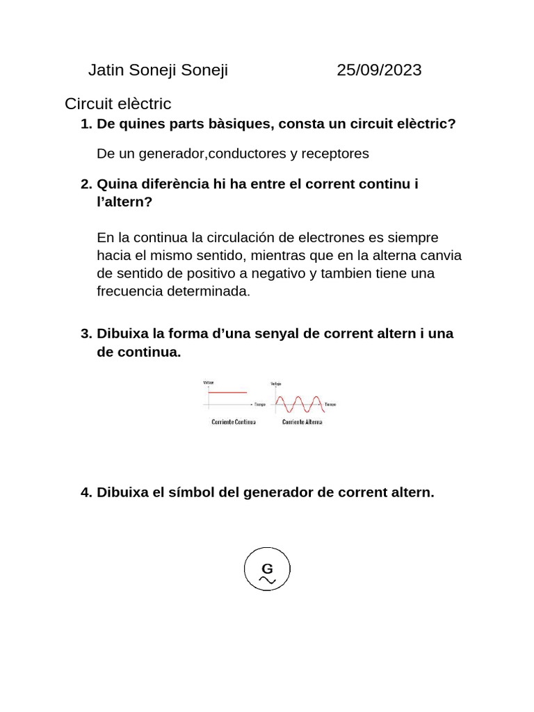Qüestionari. Circuit Elèctric | PDF