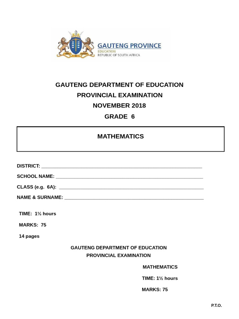 Grade 6 Term 4 Maths Exam 2018 | PDF | Litre | Thermometer