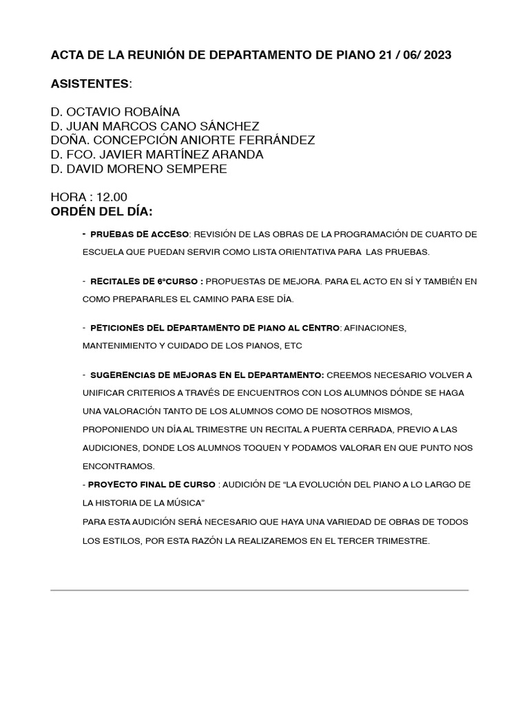 Acta 21: 06: 2023 | PDF | Estudios de idiomas extranjeros