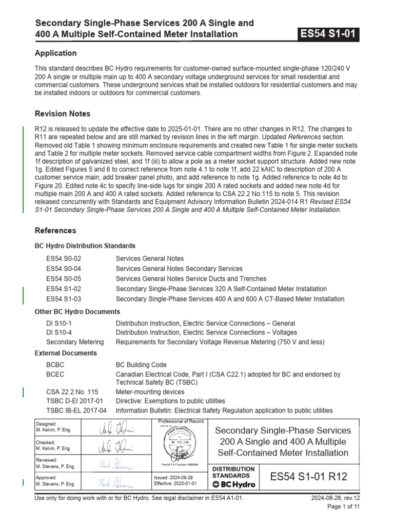 BC Hydro 200A/400A Meter Installation Standards | PDF | Electrical ...