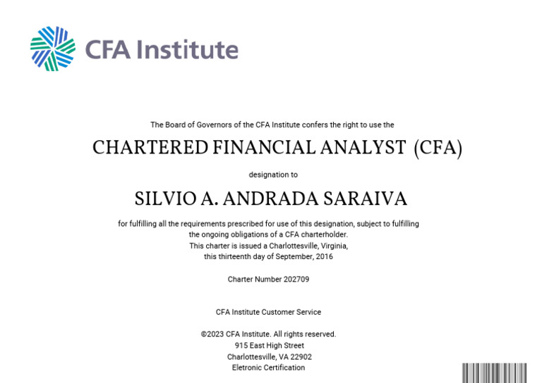 CFA Certification Confirmation Letter | PDF