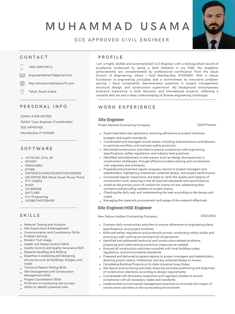 CV With Picture Muhammad Usama-1 PDF | PDF | Geotechnical Engineering | Point Of Sale