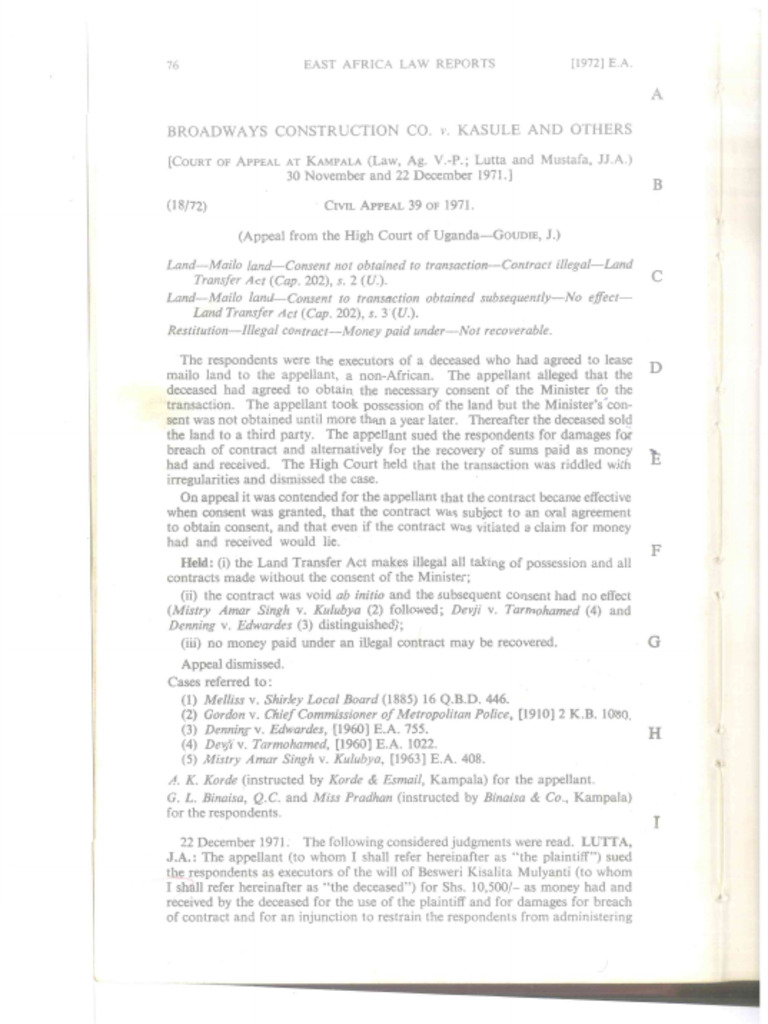 Broadways Construction Vs Kasule | PDF | Lawsuit | Private Law