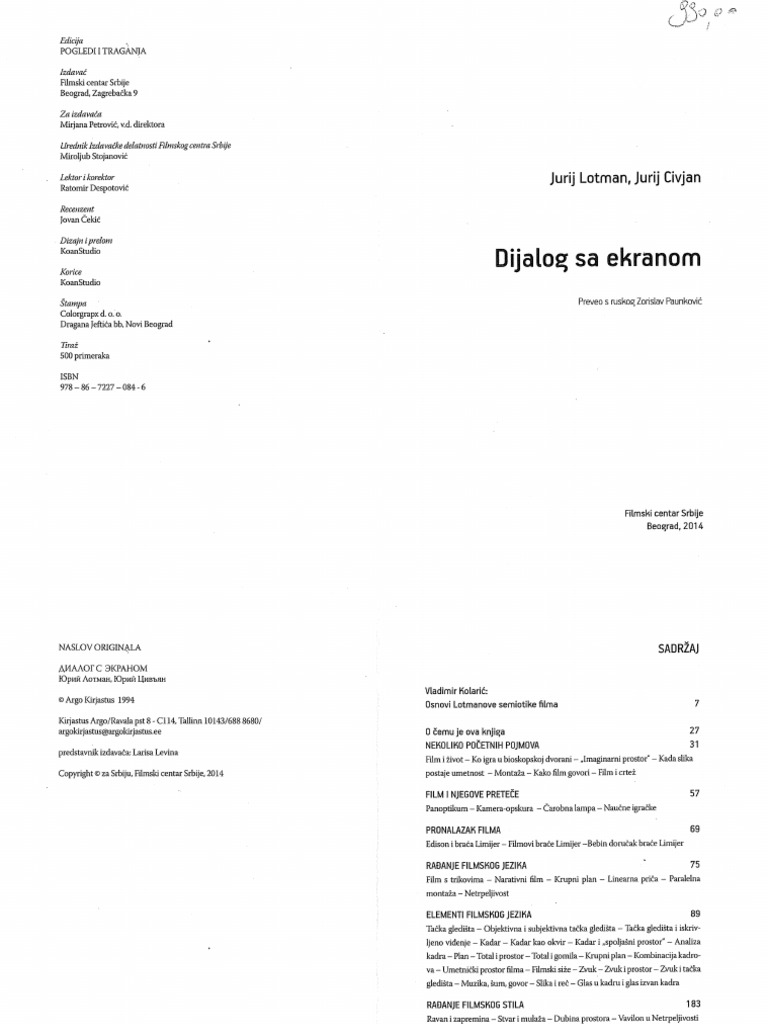 Filmska Umetnost-Dijalog Sa Ekranom | PDF