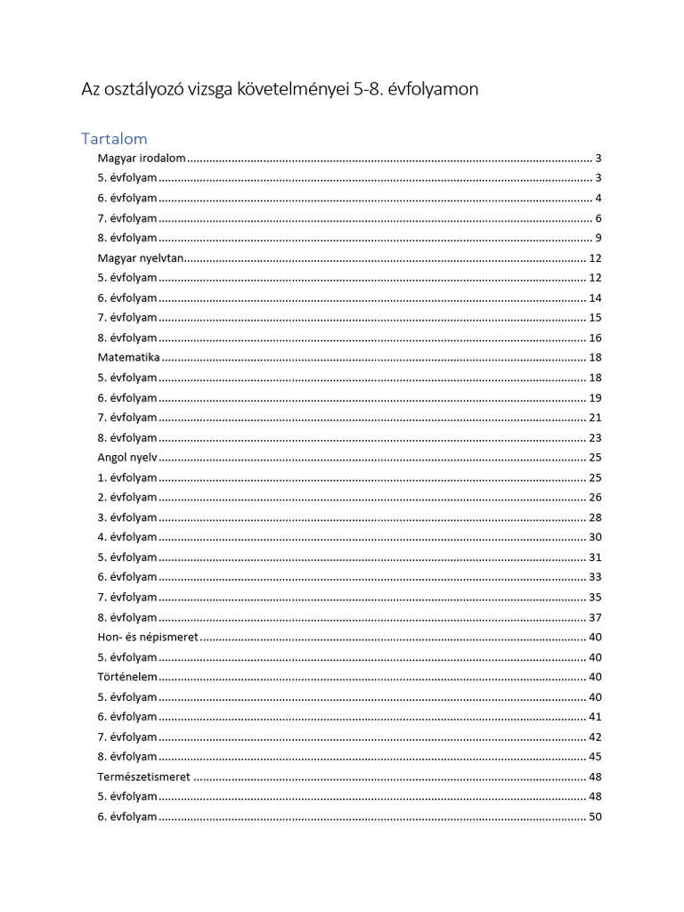 Osztalyozo Vizsga Kovetelmenyek Felso | PDF