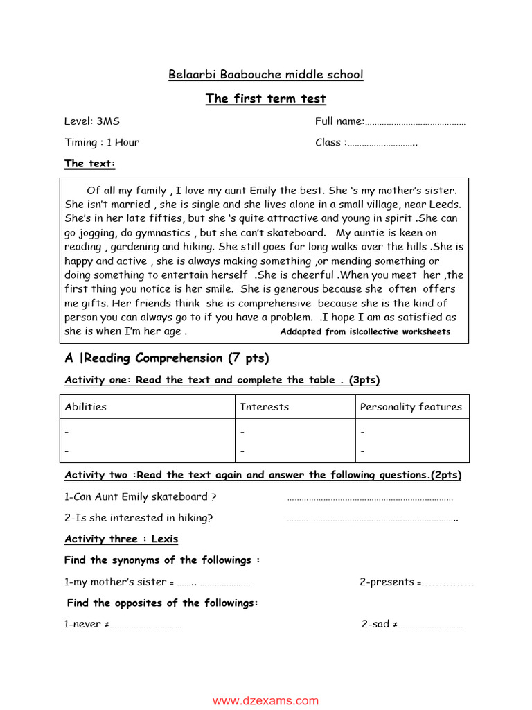 Dzexams 3am Anglais 150165 | PDF | Linguistic Morphology | Grammar