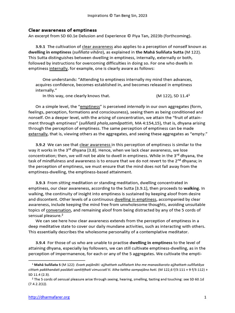 Piya Tan - Clear Awareness of Emptiness | PDF | Śūnyatā | Thought