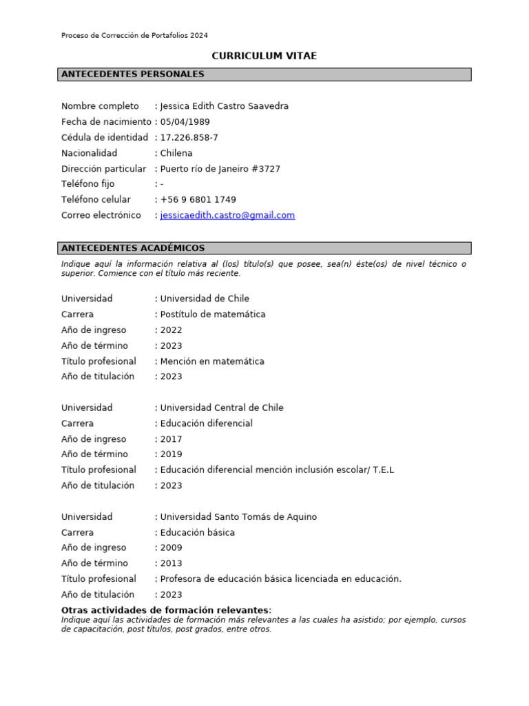 Formato CV 2024 | PDF | Universidad | Escuelas