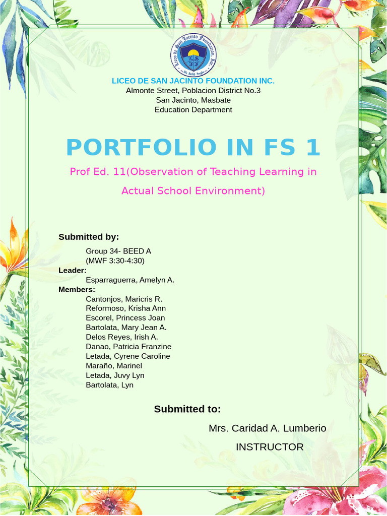 Group 3 Portfolio in FS 1 | PDF | Classroom Management | Teachers