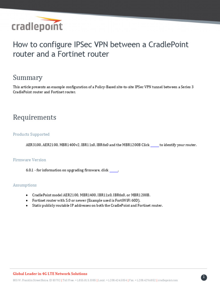 How To Configure IPSec VPN Between A CradlePoint Router and A Fortinet Router | PDF | Virtual ...