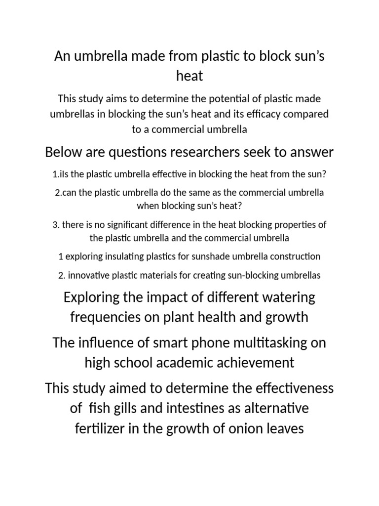 An Umbrella Made From Plastic To Block Sun | PDF | Science & Mathematics