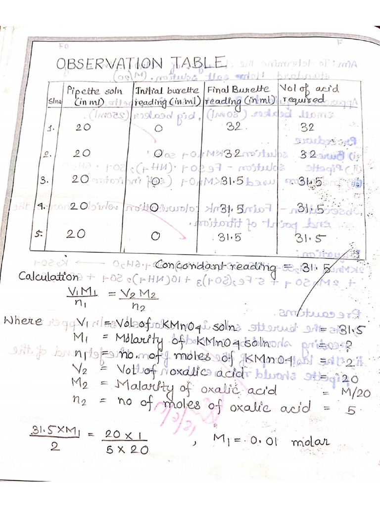 Experiment No-2 (Oxalic Acid Vs KMnO4) | PDF