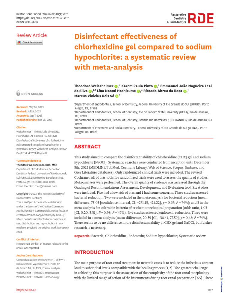 Disinfectant Effectiveness of Chlorhexidine Gel Compared To Sodium ...
