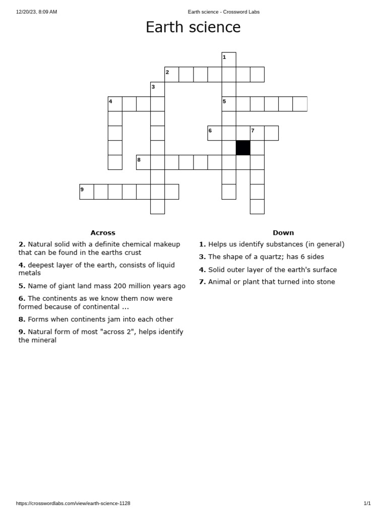 Earth Science - Crossword Labs | PDF | Science & Mathematics