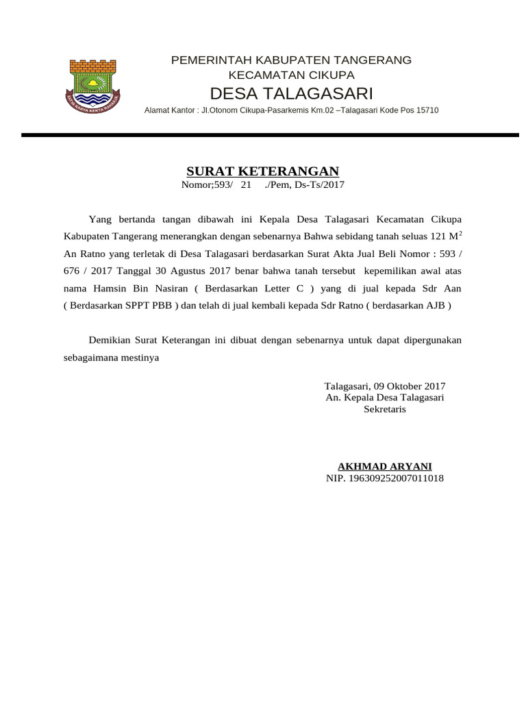 Surat Keterangan SPPT | PDF