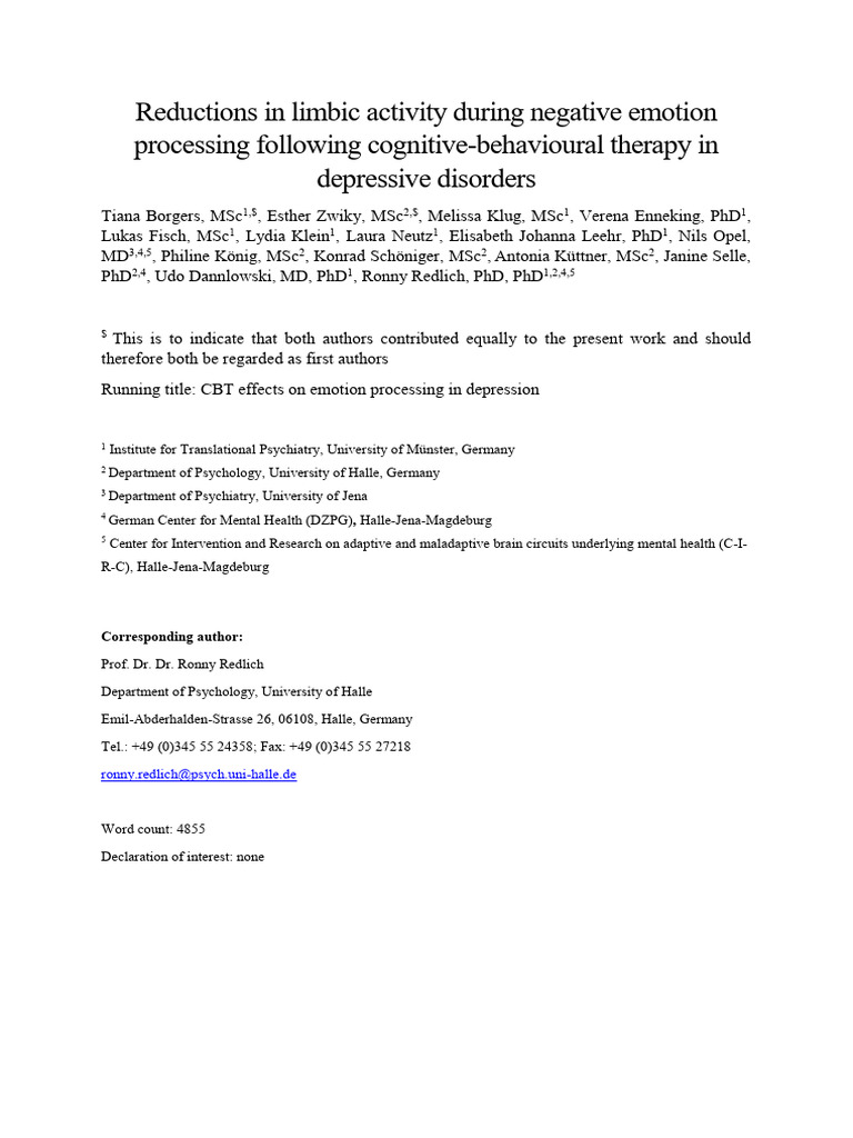 Reductions in Limbic Activity During Negative Emotion Processing ...