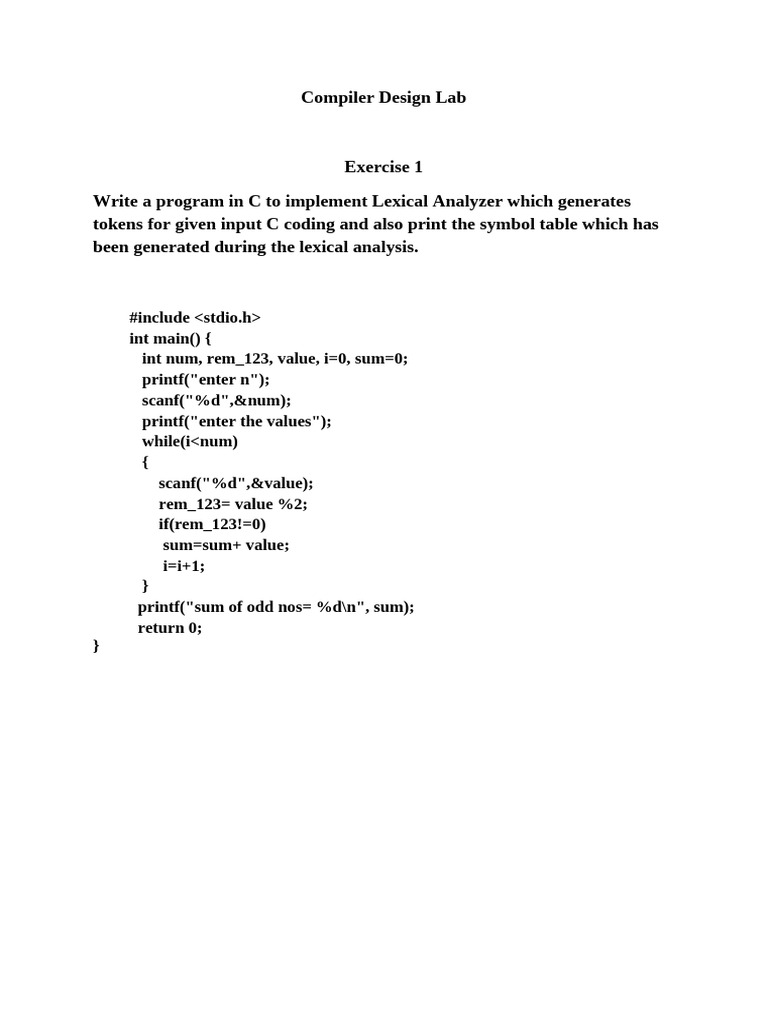 Compiler Design Lab Ex1 | PDF