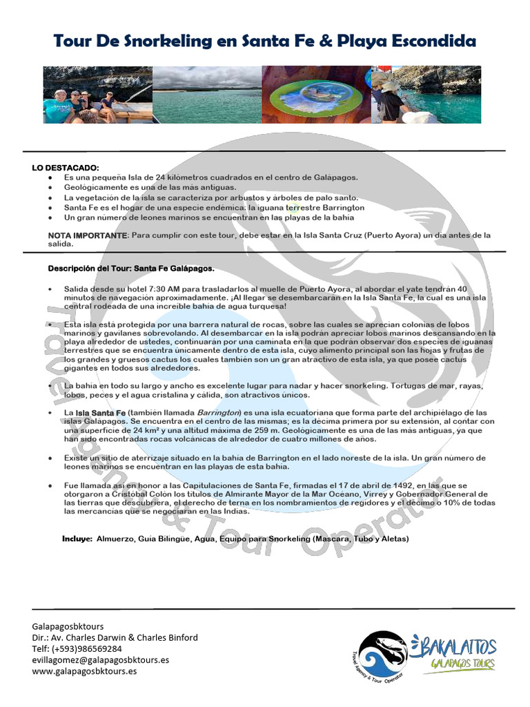 Isla Santa Fe y Playa Escondida (Español) | PDF