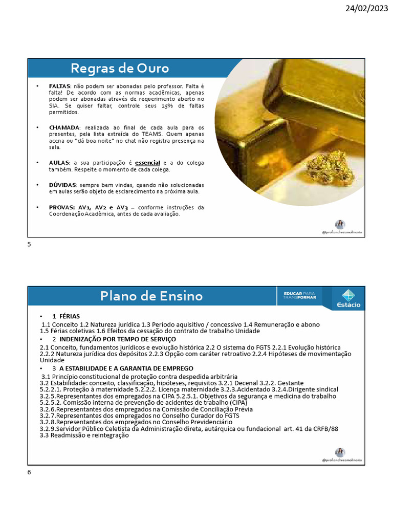 Slides Aula 01 | PDF | Férias trabalhistas | Direito Privado