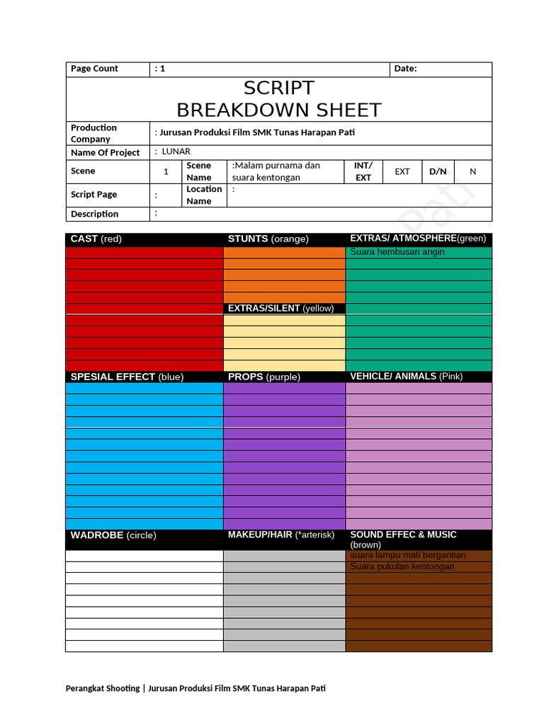 2.2. Script Breakdown Sheet LUNAR Final | PDF