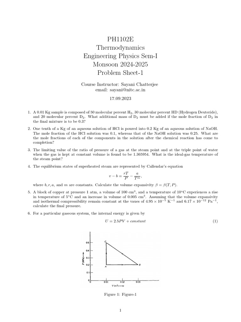 Thermodynamics Tutorial Sheet 1 | PDF | Gases | Heat